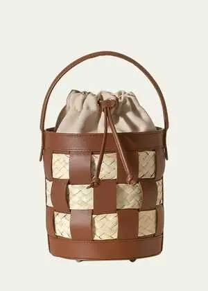 Hereu Galleda Small Woven Straw Bucket Bag - Chestnut