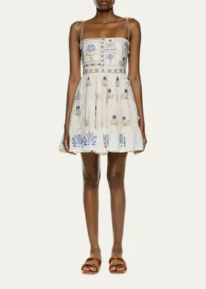 Agua Bendita Lima Tie-Shoulder Floral Applique Mini Dress In Chivas Neutral  - 60% Off | Editorialist