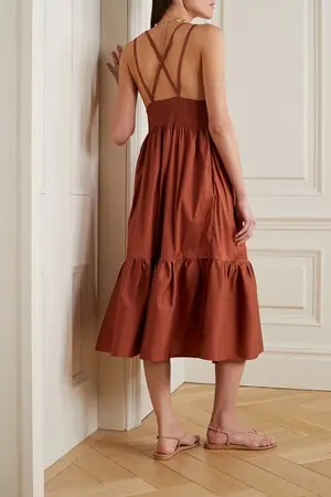 Max Mara Aquila Tiered Cotton-blend Poplin Midi Dress