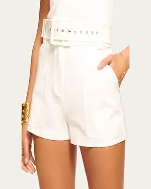 Ramy Brook Kasey Belted Tailored Shorts - Ivory