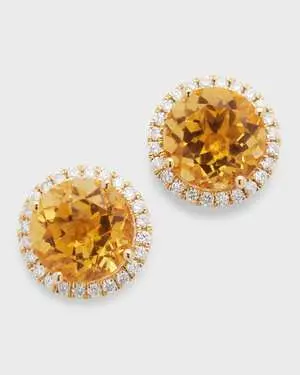 Kiki Mcdonough Grace 18k Yellow Gold Citrine And Diamond Round Stud Earrings Orange