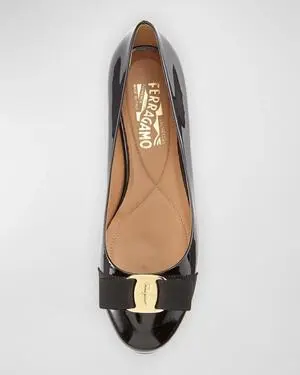 FERRAGAMO Varina Patent Leather Ballerina Flats - Black