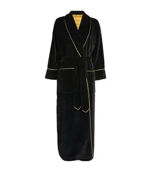 DANIEL HANSON Velvet Silk-lined Robe Black