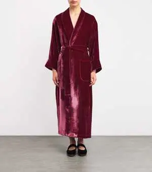 DANIEL HANSON Velvet Silk-lined Robe - Pink