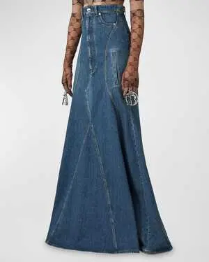 Burberry Denim Trumpet Maxi Skirt Deep Slate Blue