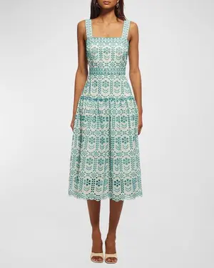 Shoshanna Mirabella Eyelet Embroidered Tiered Midi Dress - Opt/ocean