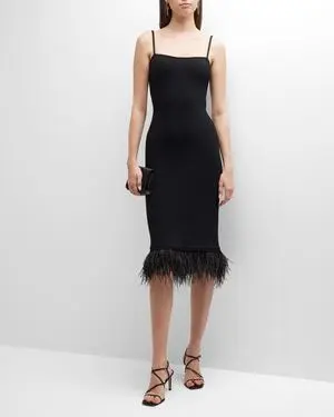 frame crochet midi dress Frame Crochet Feather-Trim Midi Dress In Noir - 60% Off
