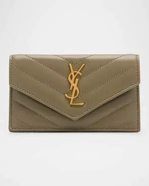 Saint Laurent Cassandre Quilted Leather Fragments Card Holder - Strong Moss