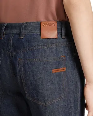 Zegna Slim Fit Cotton & Linen Jeans - Navy