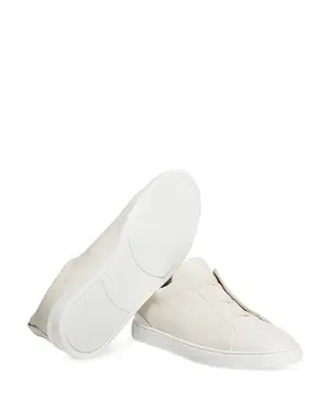 Zegna Deerskin Triple Stitch Sneakers - Off White