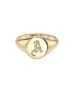 ZOE LEV Zoe Lev 14k Yellow Gold Diamond Gothic Initial Signet Ring A