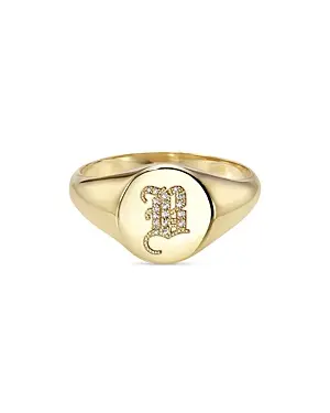 ZOE LEV Zoe Lev 14k Yellow Gold Diamond Gothic Initial Signet Ring B