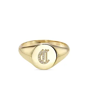 ZOE LEV Zoe Lev 14k Yellow Gold Diamond Gothic Initial Signet Ring C