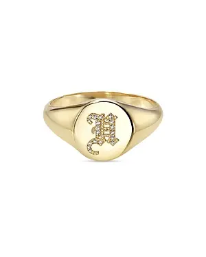 ZOE LEV Zoe Lev 14k Yellow Gold Diamond Gothic Initial Signet Ring H