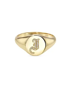ZOE LEV Zoe Lev 14k Yellow Gold Diamond Gothic Initial Signet Ring I