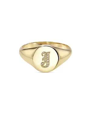 ZOE LEV Zoe Lev 14k Yellow Gold Diamond Gothic Initial Signet Ring J