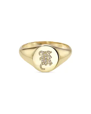ZOE LEV Zoe Lev 14k Yellow Gold Diamond Gothic Initial Signet Ring K