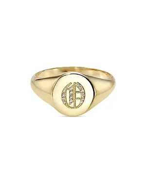 ZOE LEV Zoe Lev 14k Yellow Gold Diamond Gothic Initial Signet Ring O