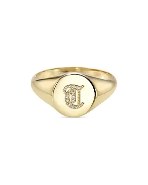 ZOE LEV Zoe Lev 14k Yellow Gold Diamond Gothic Initial Signet Ring T