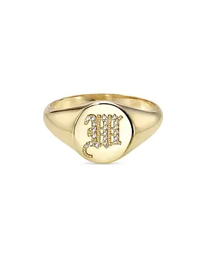 ZOE LEV Zoe Lev 14k Yellow Gold Diamond Gothic Initial Signet Ring W