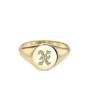 ZOE LEV Zoe Lev 14k Yellow Gold Diamond Gothic Initial Signet Ring X