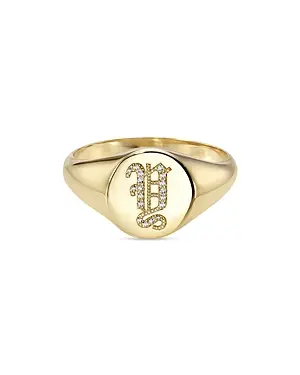 ZOE LEV Zoe Lev 14k Yellow Gold Diamond Gothic Initial Signet Ring Y