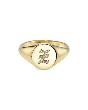 ZOE LEV Zoe Lev 14k Yellow Gold Diamond Gothic Initial Signet Ring Z