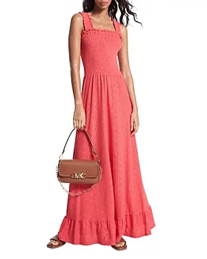 Michael Kors Michael Michael Kors Eyelet Smocked Maxi Dress Geranium