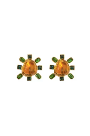 KENNETH JAY LANE Emerald And Topaz Cabochon Clip Earrings - Red