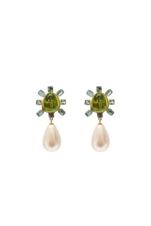 KENNETH JAY LANE Cabochon Center Pearl Drop Clip-on Earrings - Aqua