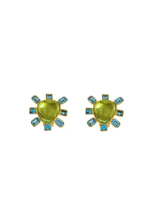 KENNETH JAY LANE Cabochon Center Clip Earrings - Aqua