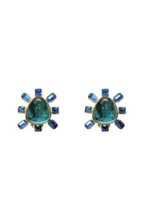KENNETH JAY LANE Sapphire And Cabochon Clip Earrings - Aqua