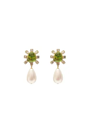 KENNETH JAY LANE Crystal, Peridot, And Pearl Clip-on Drop Earrings - Natural