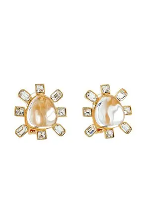 KENNETH JAY LANE Crystal Cabochon Clip Earrings - Red