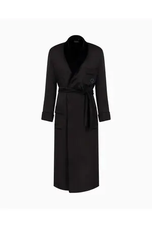 Giorgio Armani Monogrammed Silk Dressing Gown - Black