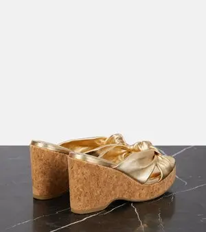 JIMMY CHOO Avenue Metallic Leather Wedge Sandals - Gold
