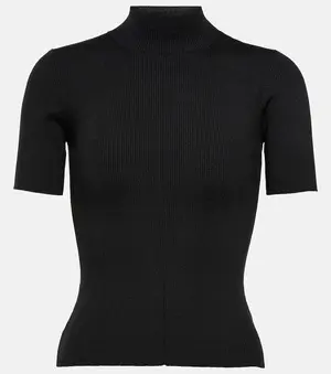 Oscar De La Renta Ribbed-knit Silk-blend Top - Black