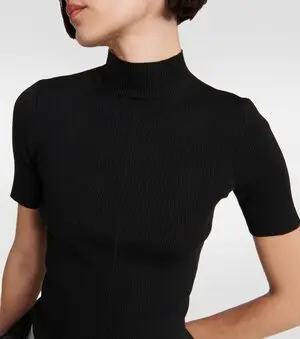 Oscar De La Renta Ribbed-knit Silk-blend Top - Black