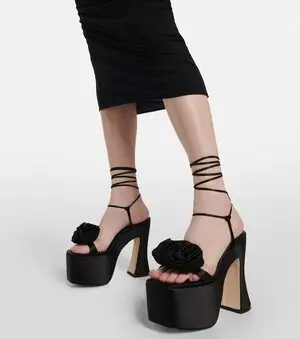 Magda Butrym Appliqué Satin Platform Sandals - Black