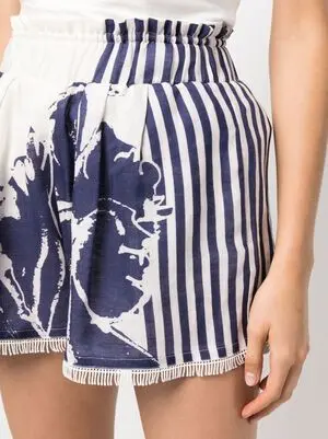Silvia Tcherassi Floral-print Striped Cotton Shorts