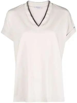Brunello Cucinelli Monili Chain V-neck T-shirt - Neutrals