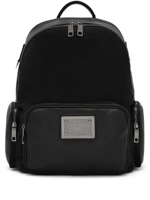 Dolce & Gabbana Leather Backpack With Logo Tag - Black