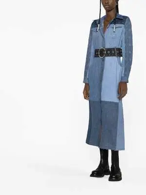 MARINE SERRE Belted Panelled Denim Coat