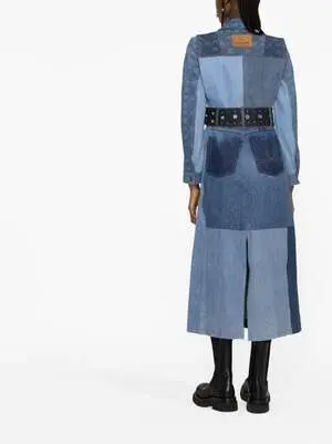 MARINE SERRE Belted Panelled Denim Coat
