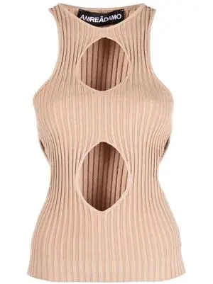 ANDREĀDAMO Cut-out Ribbed Knit Top