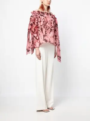 Biyan Ruffled Floral-print Silk Blouse