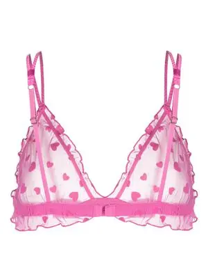 Love Stories Heart-print Semi-sheer Bralette - Pink