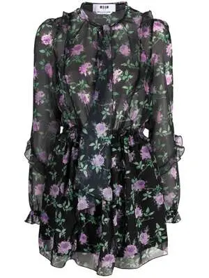 MSGM Rose-print Chiffon Minidress