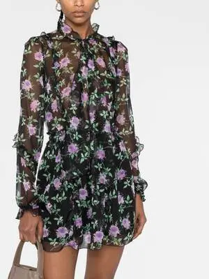 MSGM Rose-print Chiffon Minidress