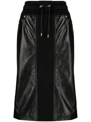 TOM FORD Panelled Leather And Cotton-blend Jersey Midi Skirt - Black